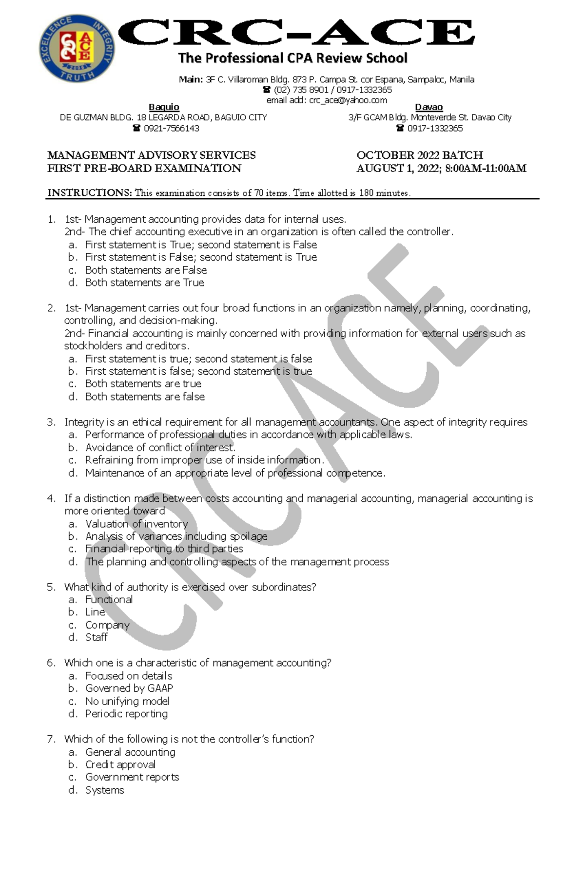 MAS-1ST-PB- October-2022 NO ANS - MANAGEMENT ADVISORY SERVICES OCTOBER ...