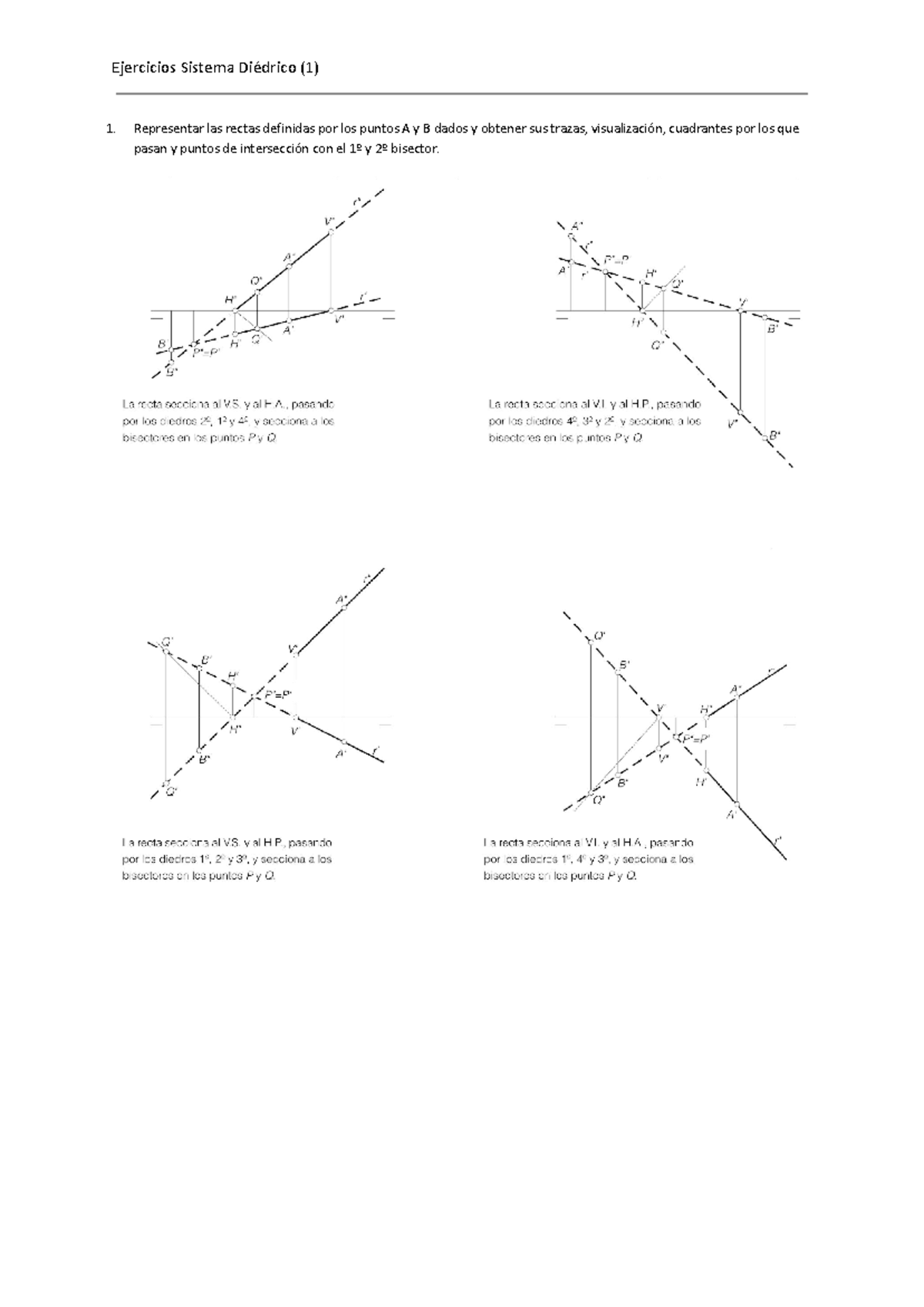 1. Ejercicios diédrico (I) - Representar las rectas definidas por los ...