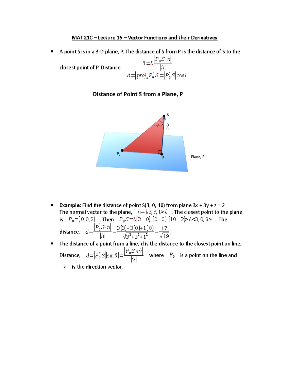 Mat 21c Lecture 16 Vector Functions And Their Derivatives Mat 21c Lecture 16 Vector