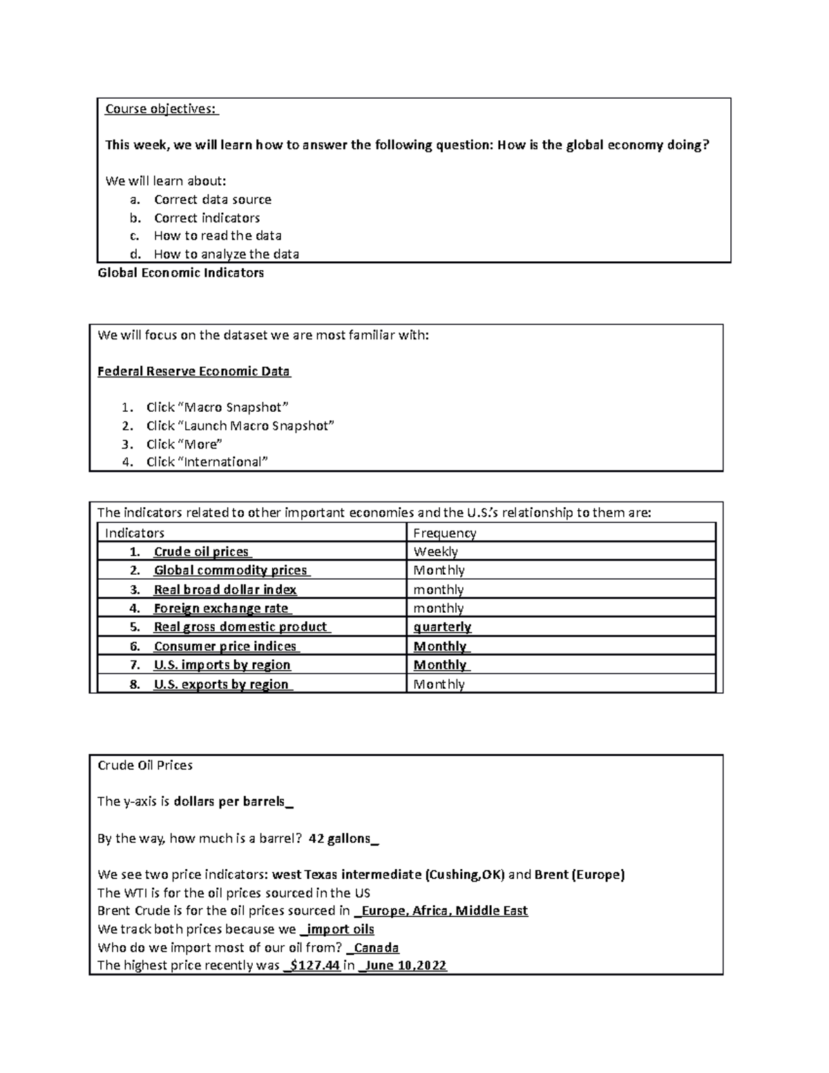 Global Economic Indicators - Course objectives: This week, we will ...