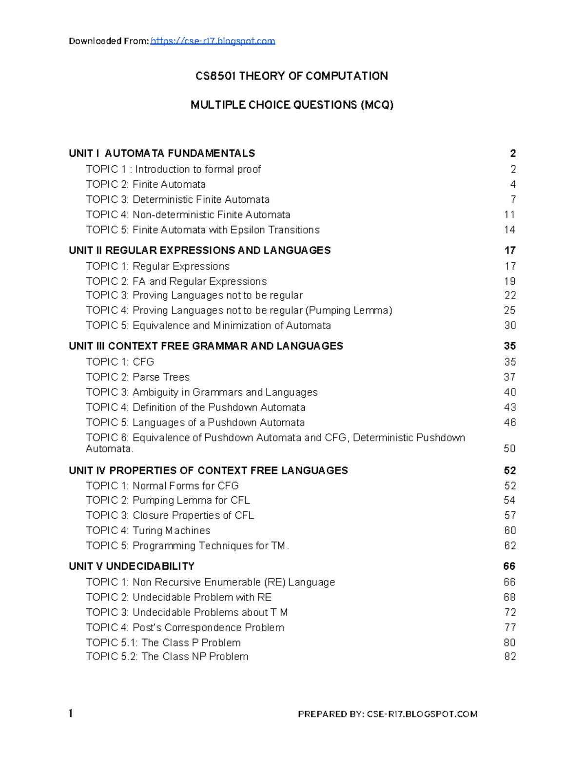 489494585-Theory-of-Computation-MCQ-pdf - CS8501 THEORY OF COMPUTATION UNIT I AUTOMATA ...