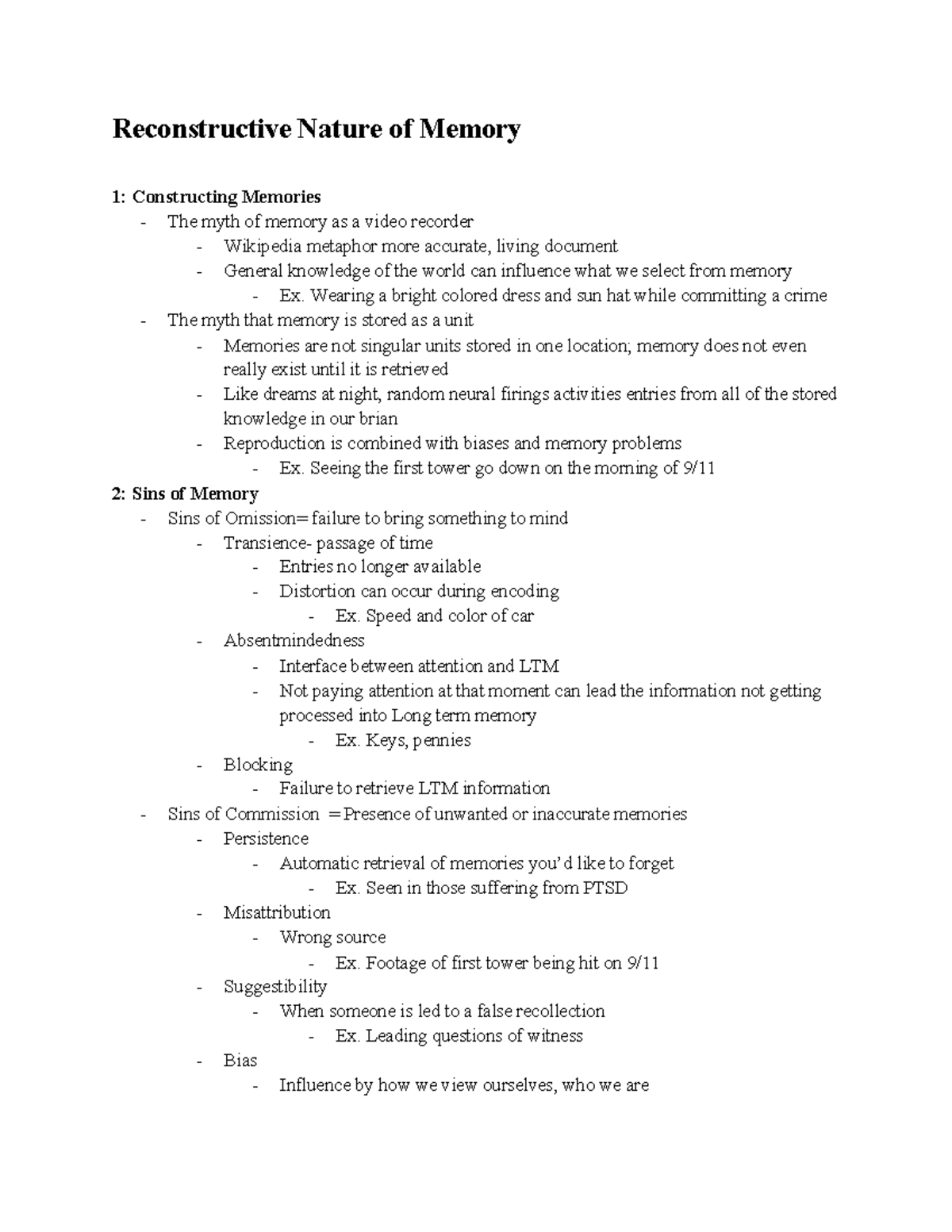 Psychology 253- Module 7 - Reconstructive Nature of Memory 1 ...