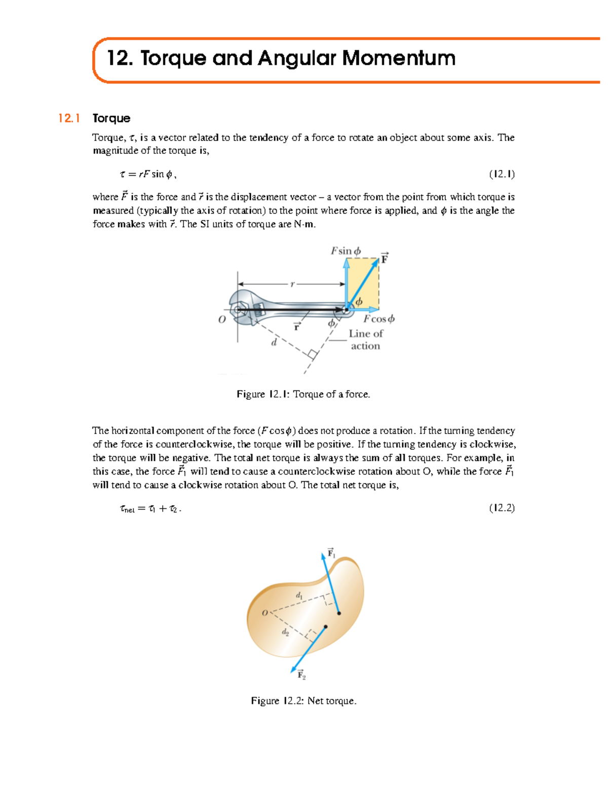 Week 12 - Lecture notes 12 - 12. Torque and Angular Momentum 12 Torque ...