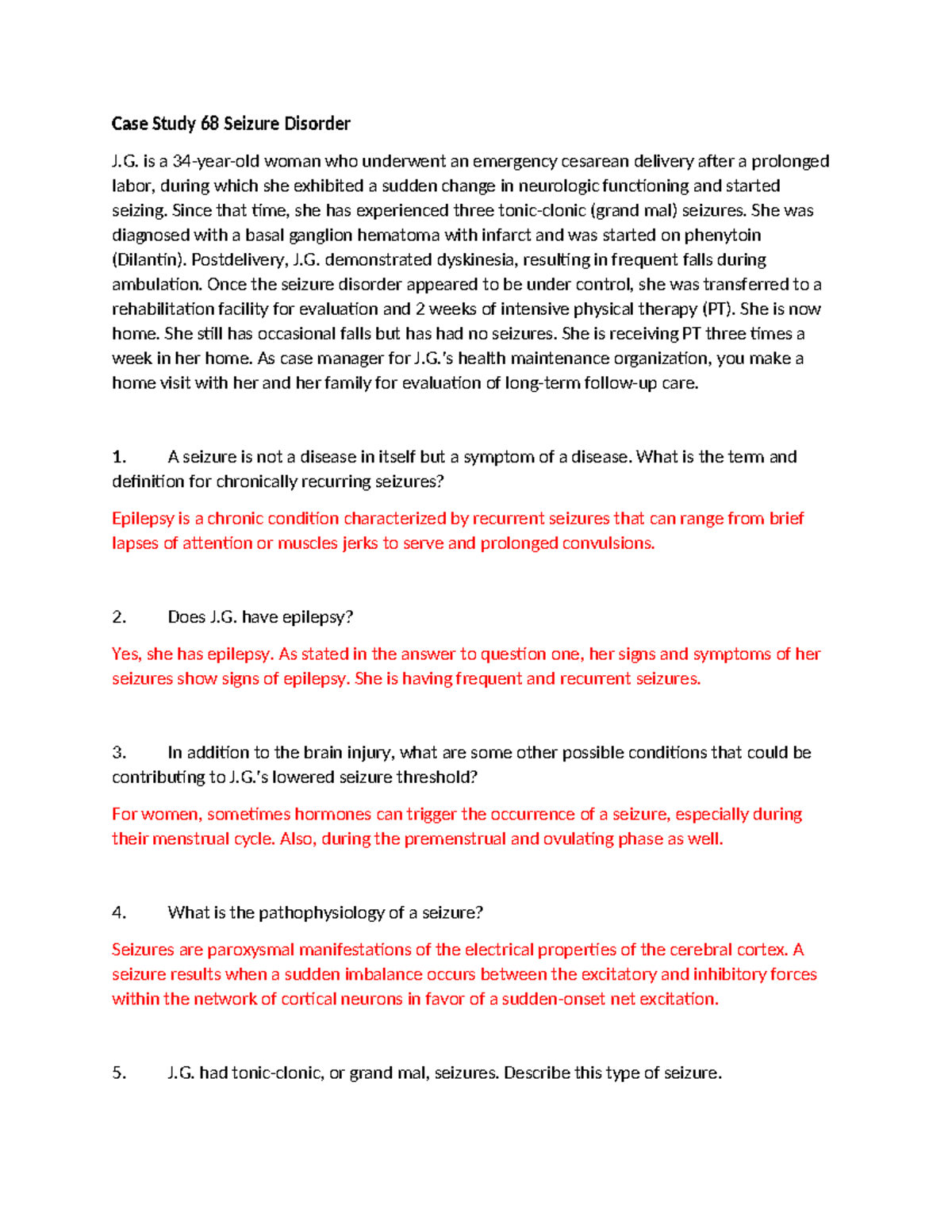 Case Study Seizure disorder (student copy) - Case Study 68 Seizure Disorder J. is a 34-year-old ...
