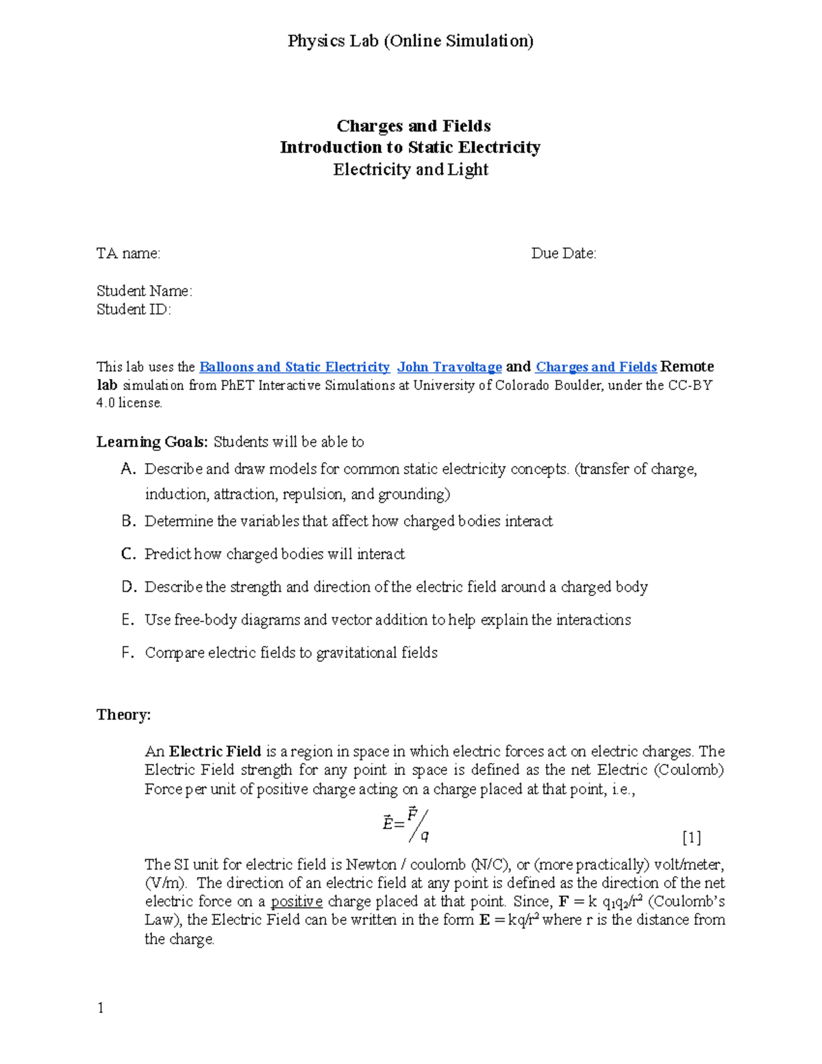 01-Electric+Charge+Field+Online - Charges and Fields Introduction to ...