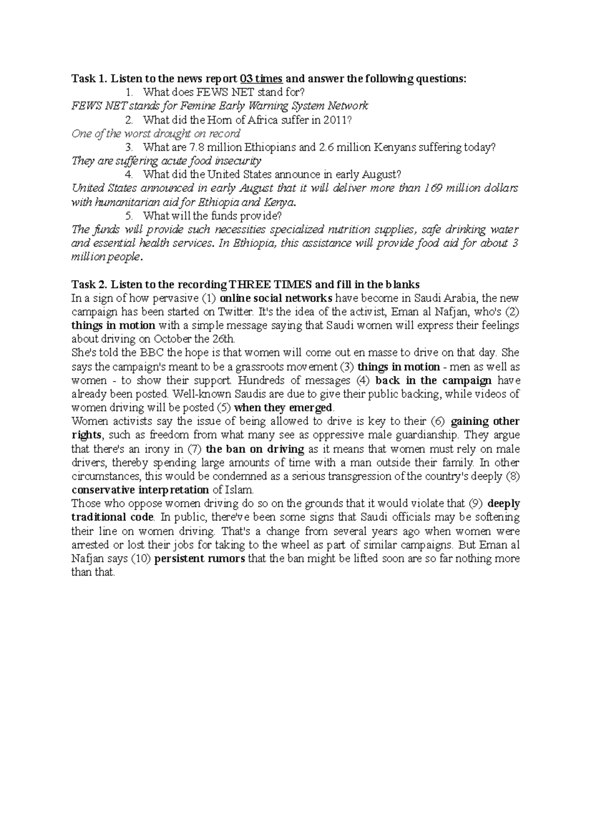 Extra exercise week 2 - Task 1. Listen to the news report 03 times and ...