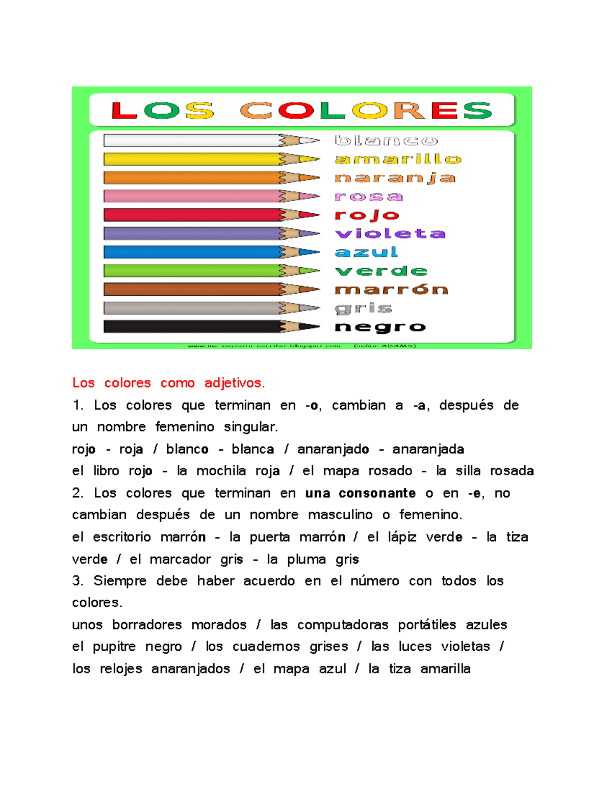 Los colores - Colors - Los colores como adjetivos. Los colores que ...