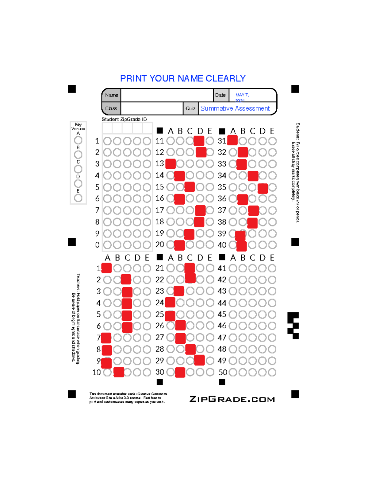 Answer Sheet to Summative Assessment - Name Class Date Quiz Students ...