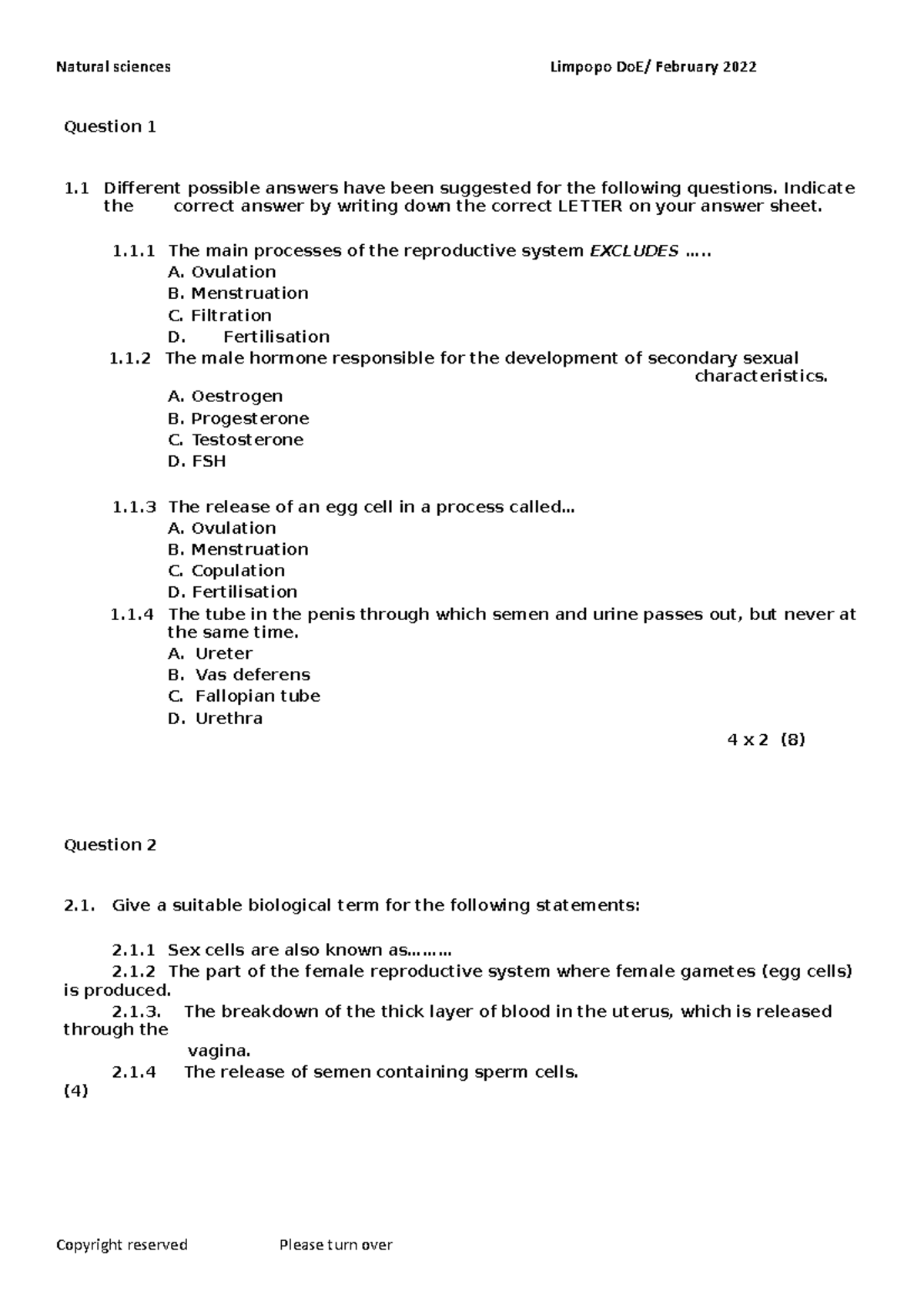 NS TEST 1docx 115937 - Question 1 1 Different possible answers have ...