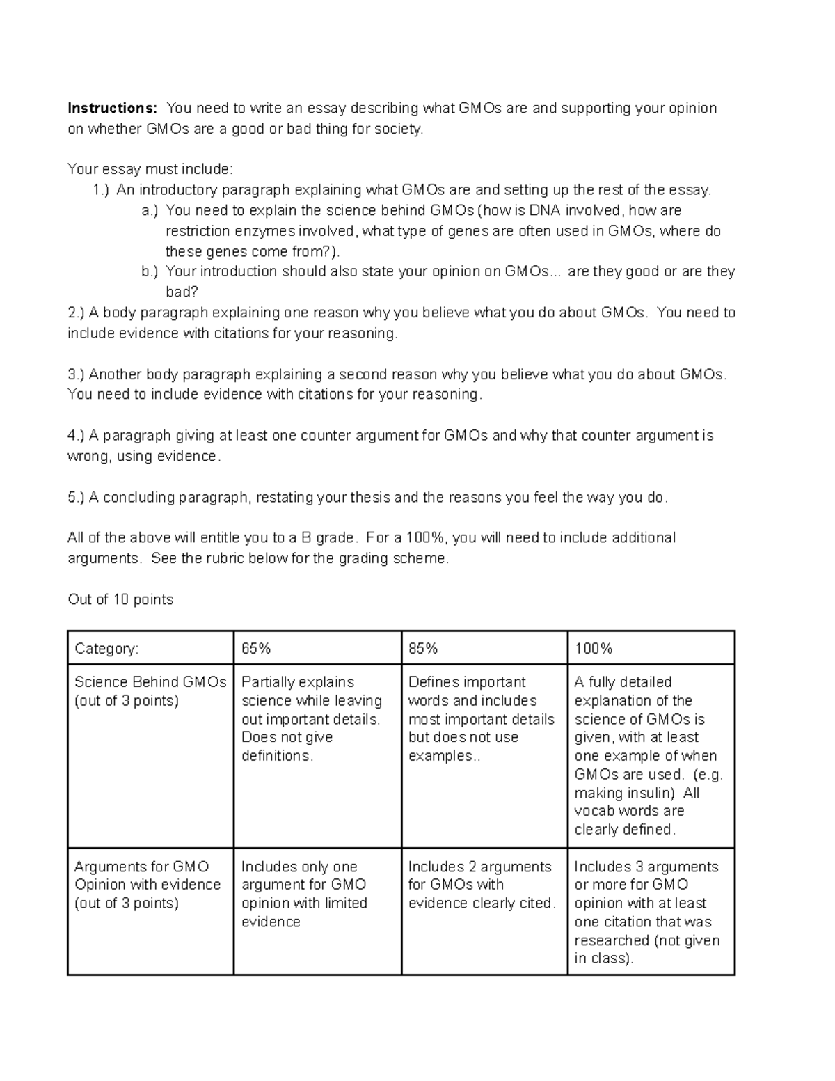 - GMO Opinion Essay - Instructions: You need to write an essay ...