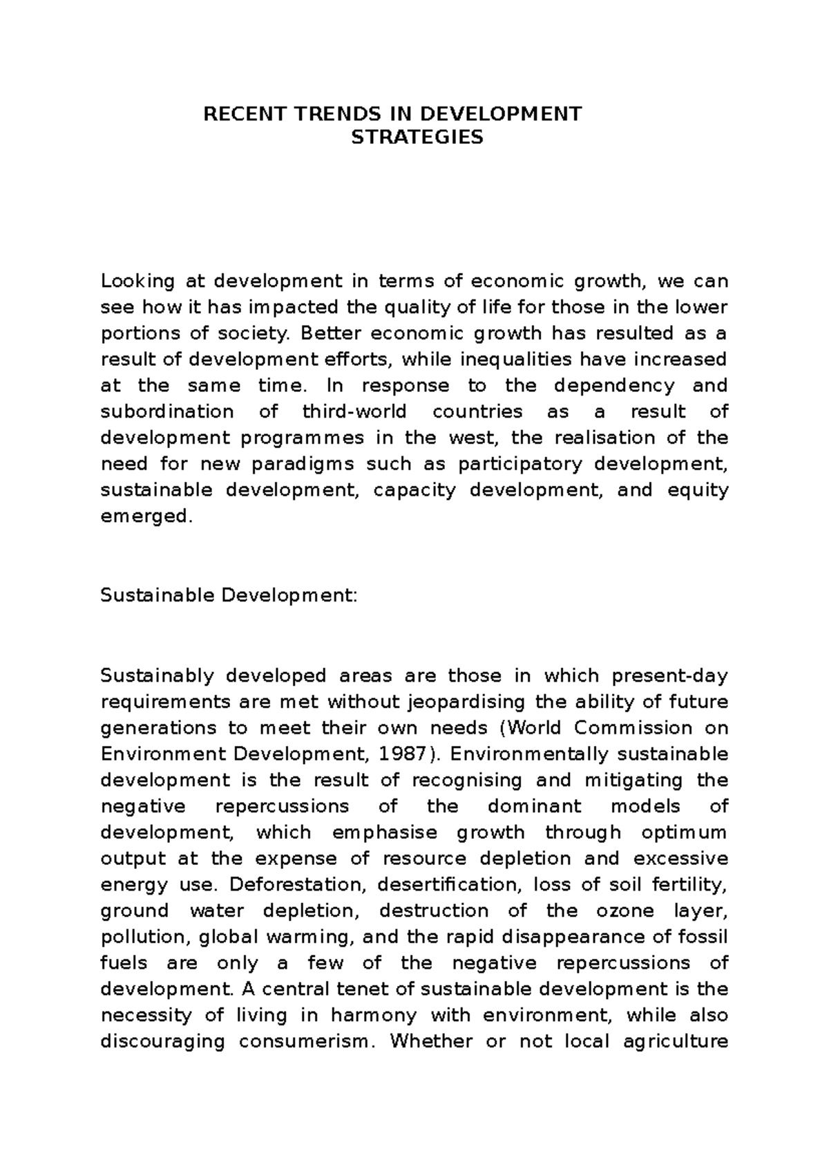 Recent Trends IN Development Strategies - RECENT TRENDS IN DEVELOPMENT ...