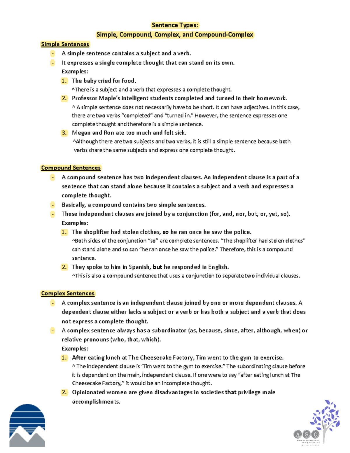 Sentence Types-1 - Apuntes 1 - Sentence Types: Simple, Compound ...