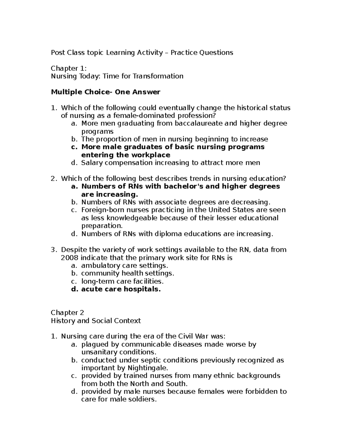 Chapters 1, 2, 7 - Post Class topic Learning Activity – Practice ...