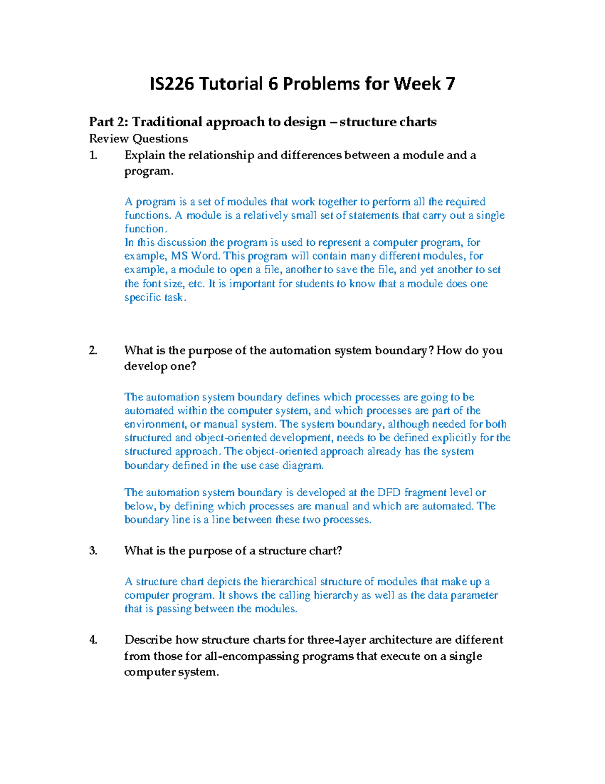 IS226 Tutorial 7-Sols- part 2 - Systems Analysis - USP - Studocu