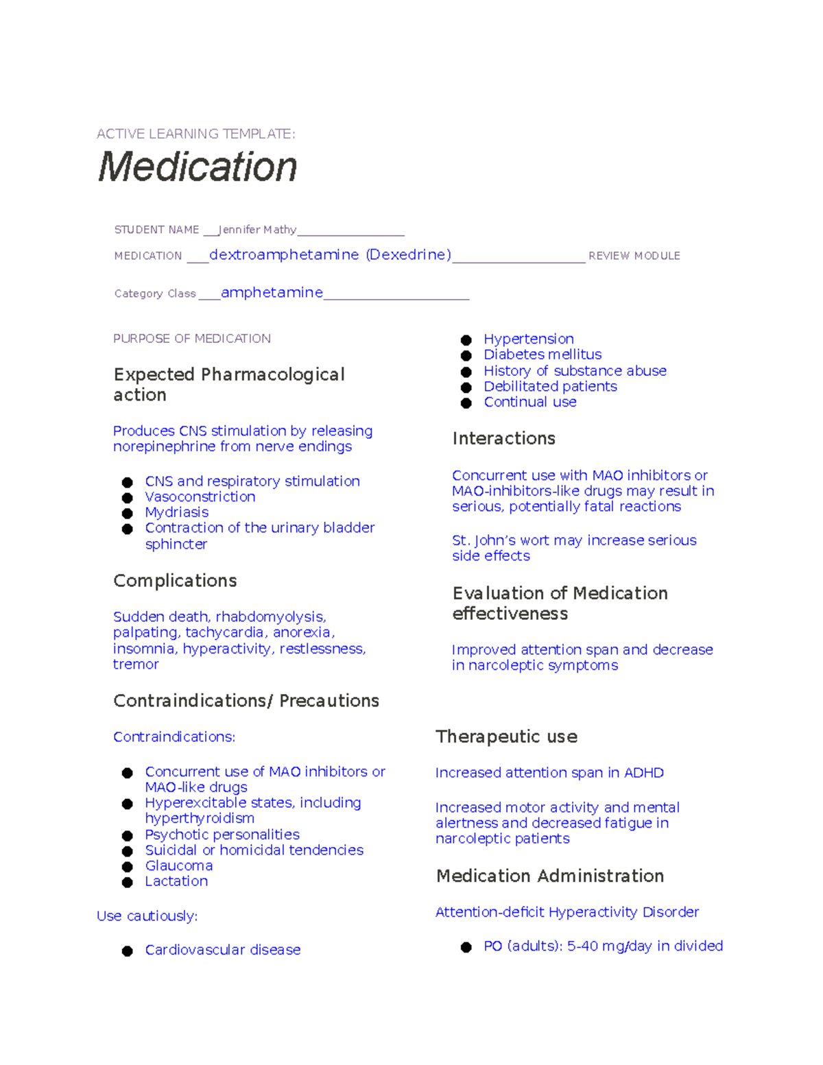 Dextroamphetamine (Dexedrine) - ACTIVE LEARNING TEMPLATE: Medication ...