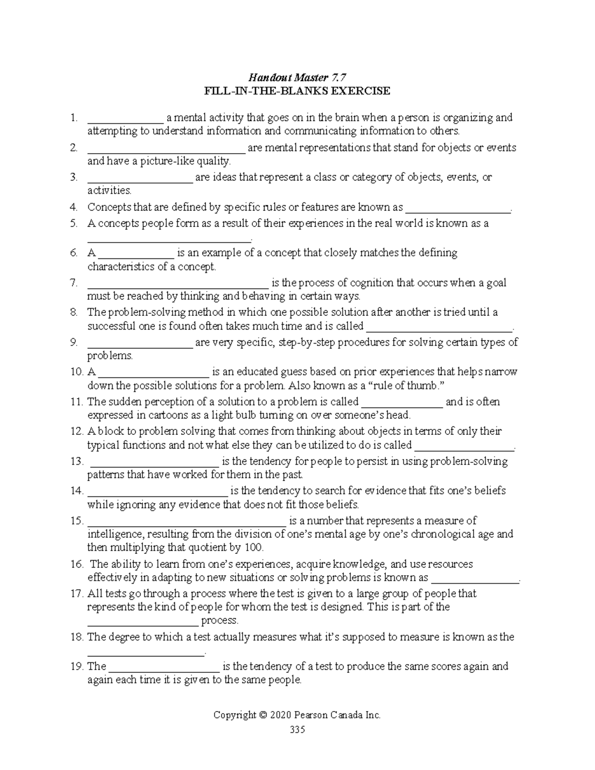 Psychology Handout Weekly - Handout Master 7. FILL-IN-THE-BLANKS ...