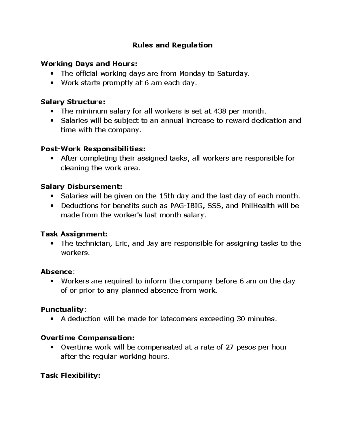 Rules and Regulation 3 Rules And Regulation Working Days And Hours