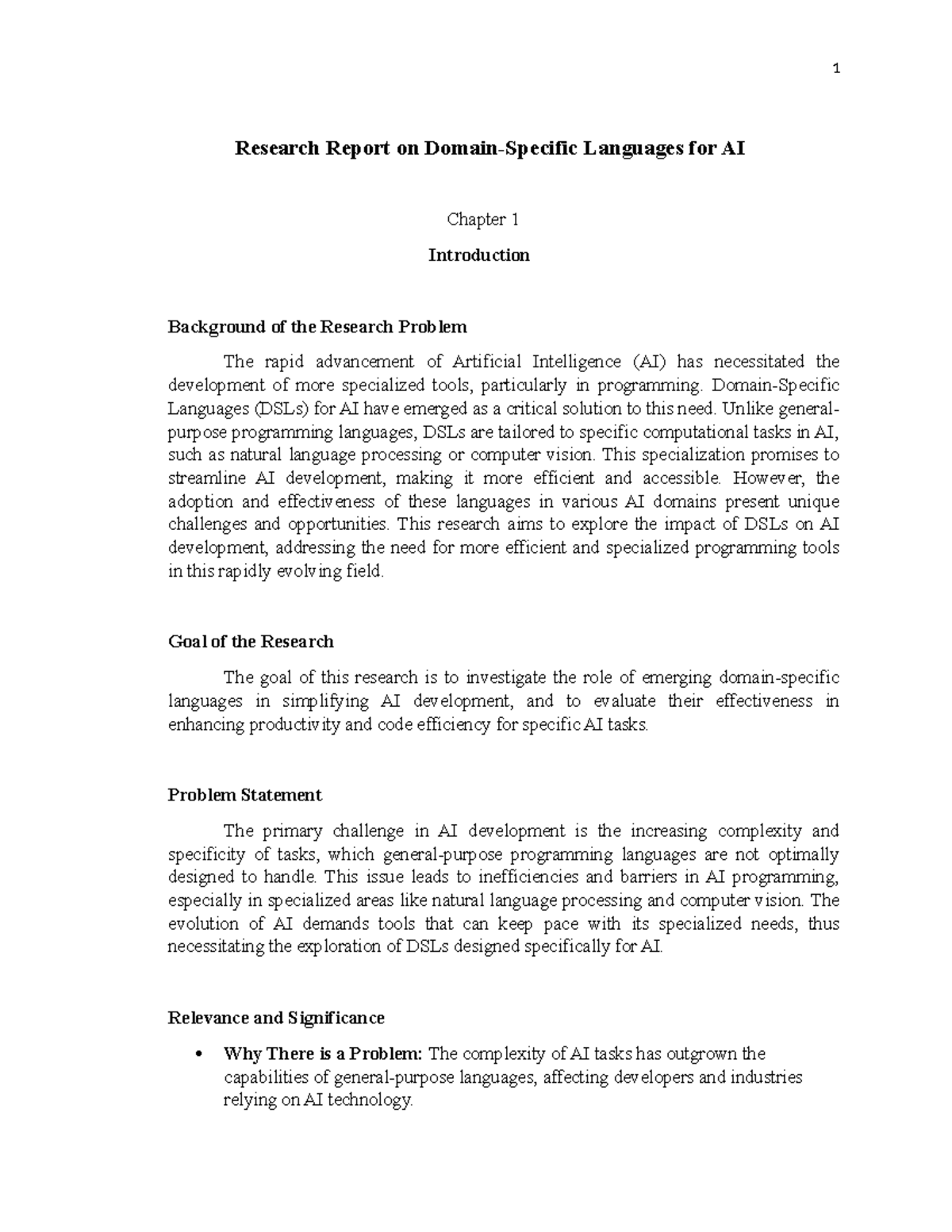 Research Report on Domain - 1 Research Report on Domain-Specific Languages for AI Chapter 1 ...