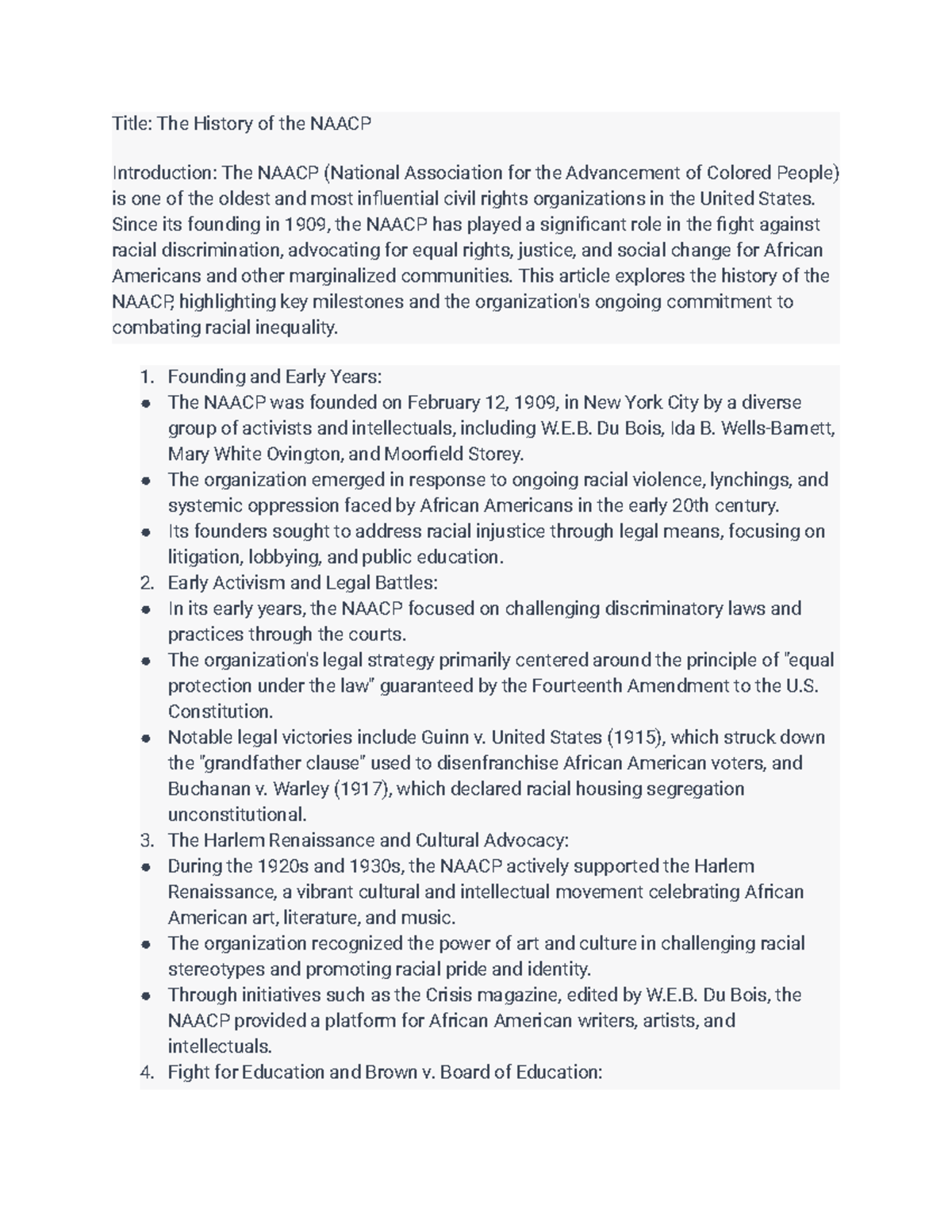 History of Naacp - Title: The History of the NAACP Introduction: The ...