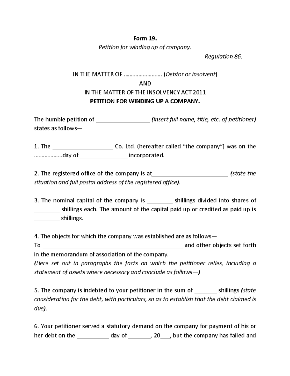 Notice of winding up 1638975981 - Form 19. Petition for winding up of ...