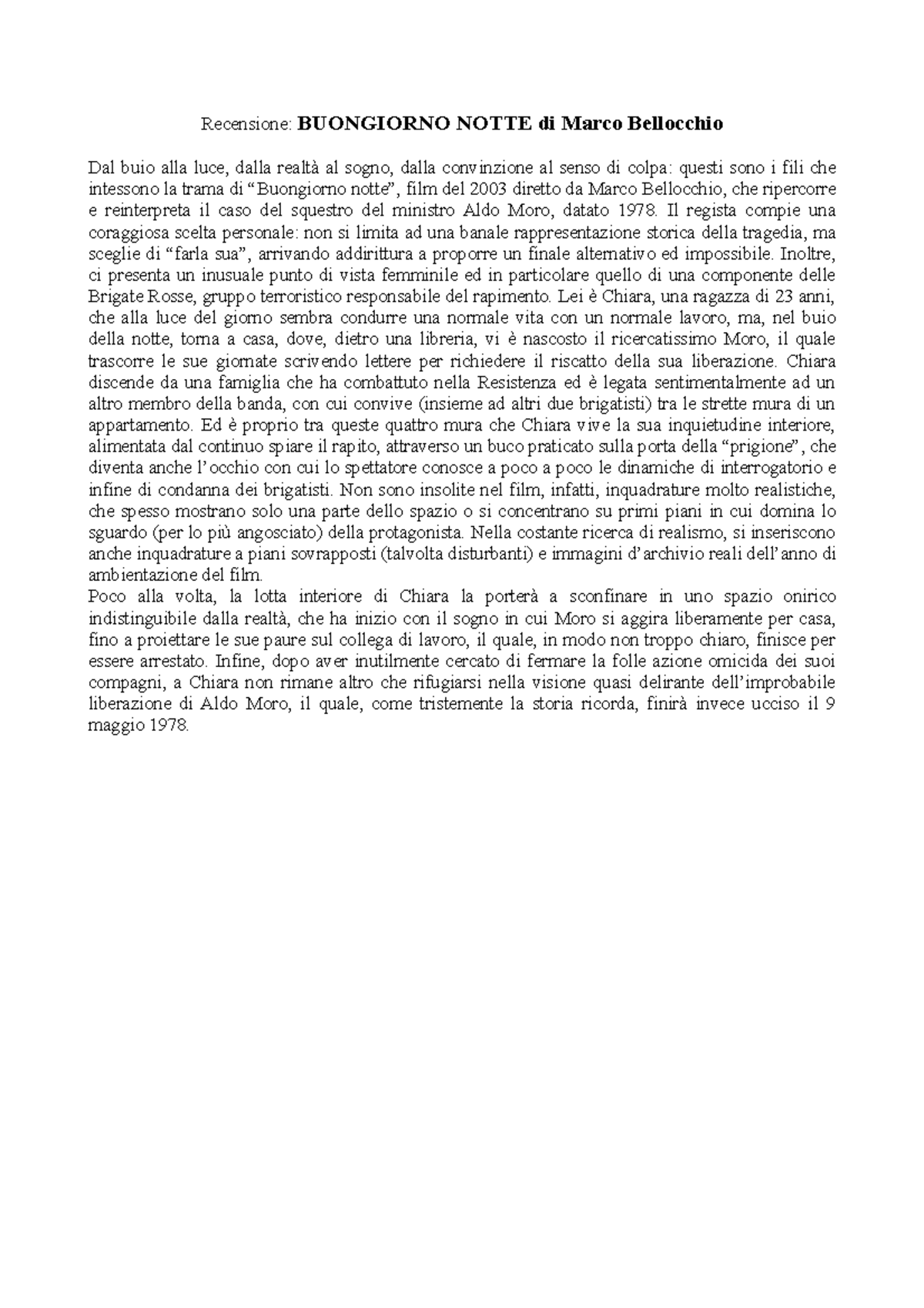 Buongiorno Notte - SB - Recensione: BUONGIORNO NOTTE di Marco ...