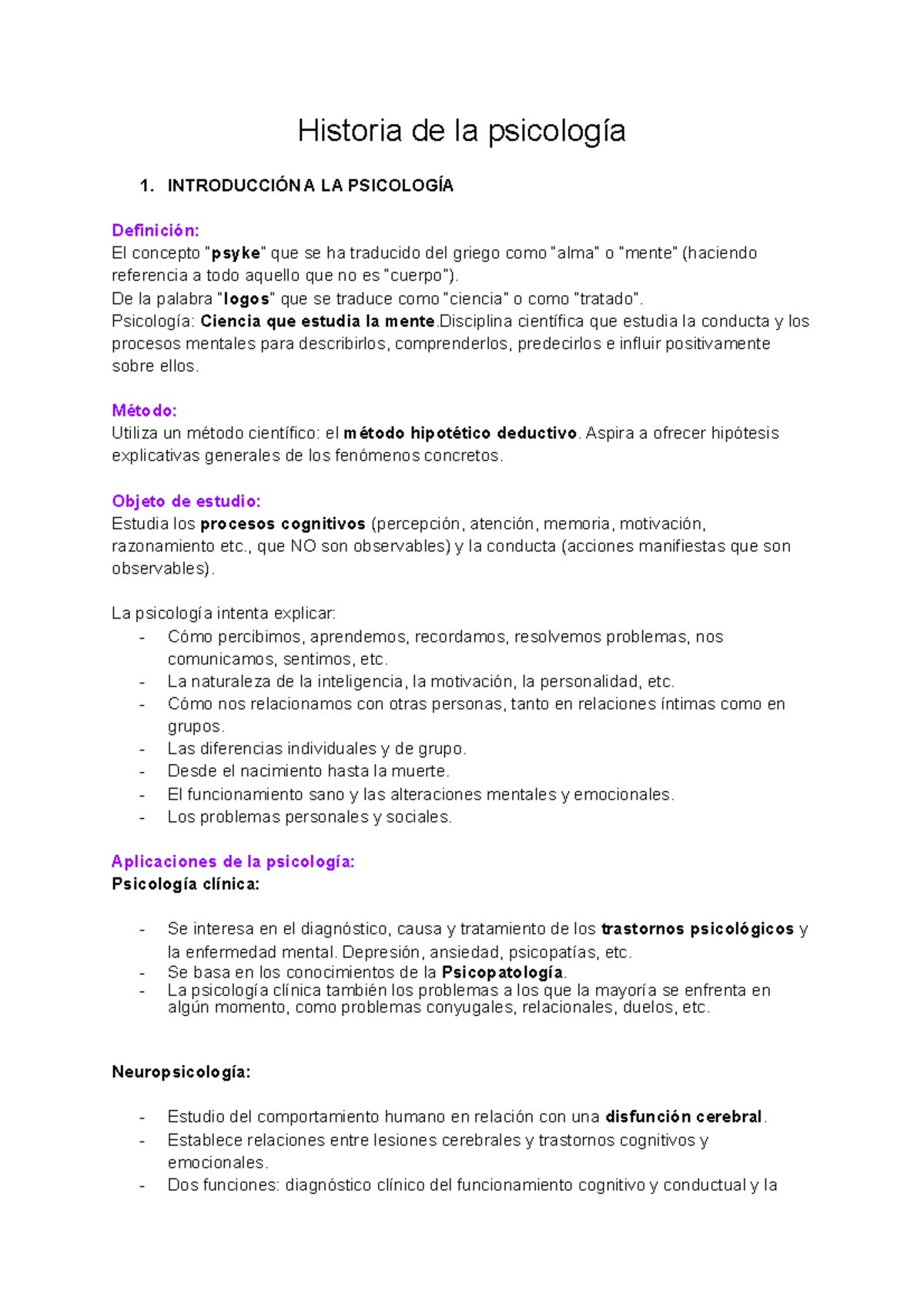 Historia - INTRODUCCIÓN A LA PSICOLOGÍA Definición: El concepto “ psyke ...