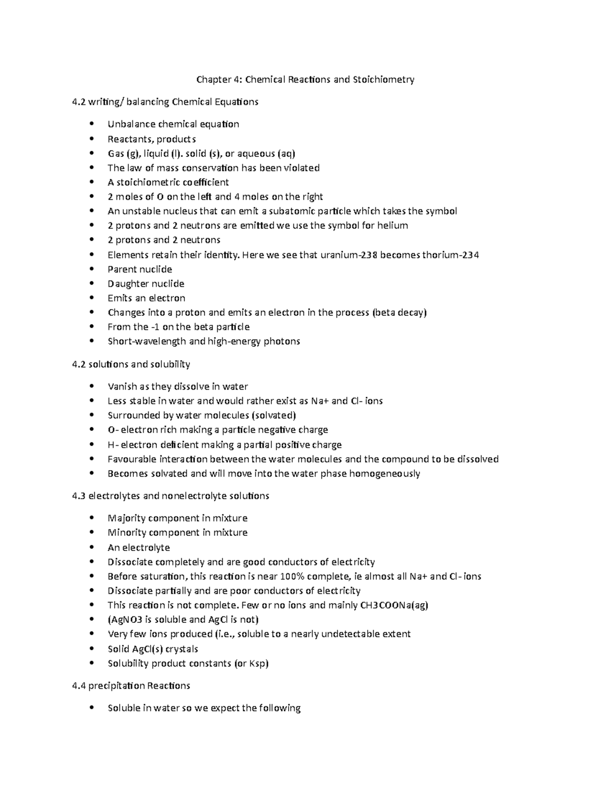 Chapter 4 chemistry Notes - chem1006 - Laurentian - Studocu
