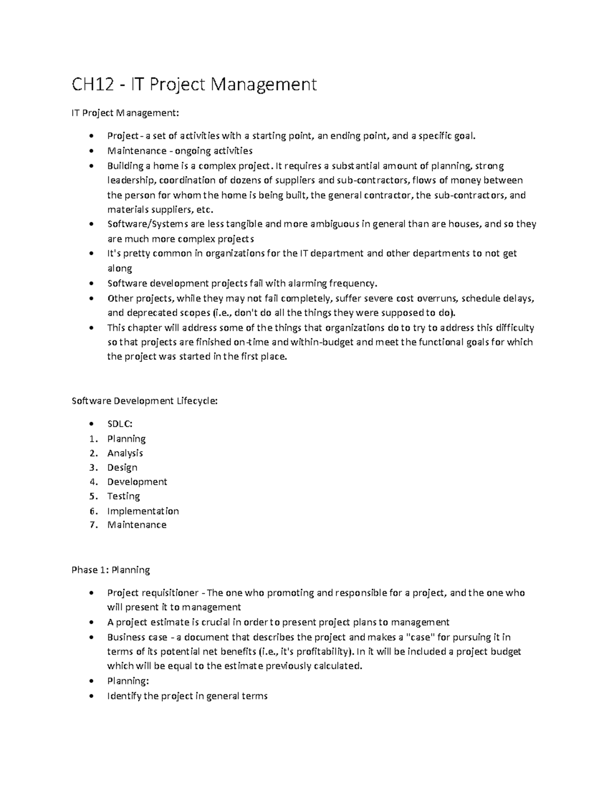 CH12 - IT Project Management - Maintenance - ongoing activities ...