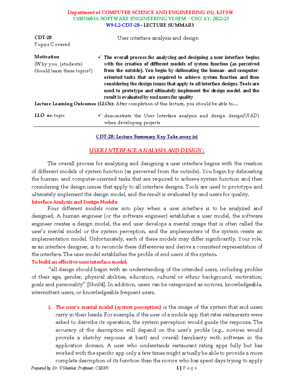 Interface Analysis And Design U18in603a Software Engineering Vi Sem