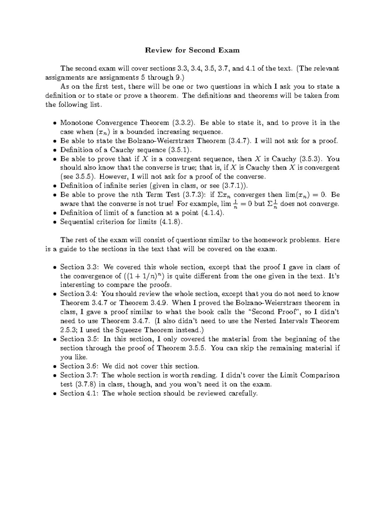 Math 4433 2008 extra - review for second exam - Review for Second Exam The second exam will ...