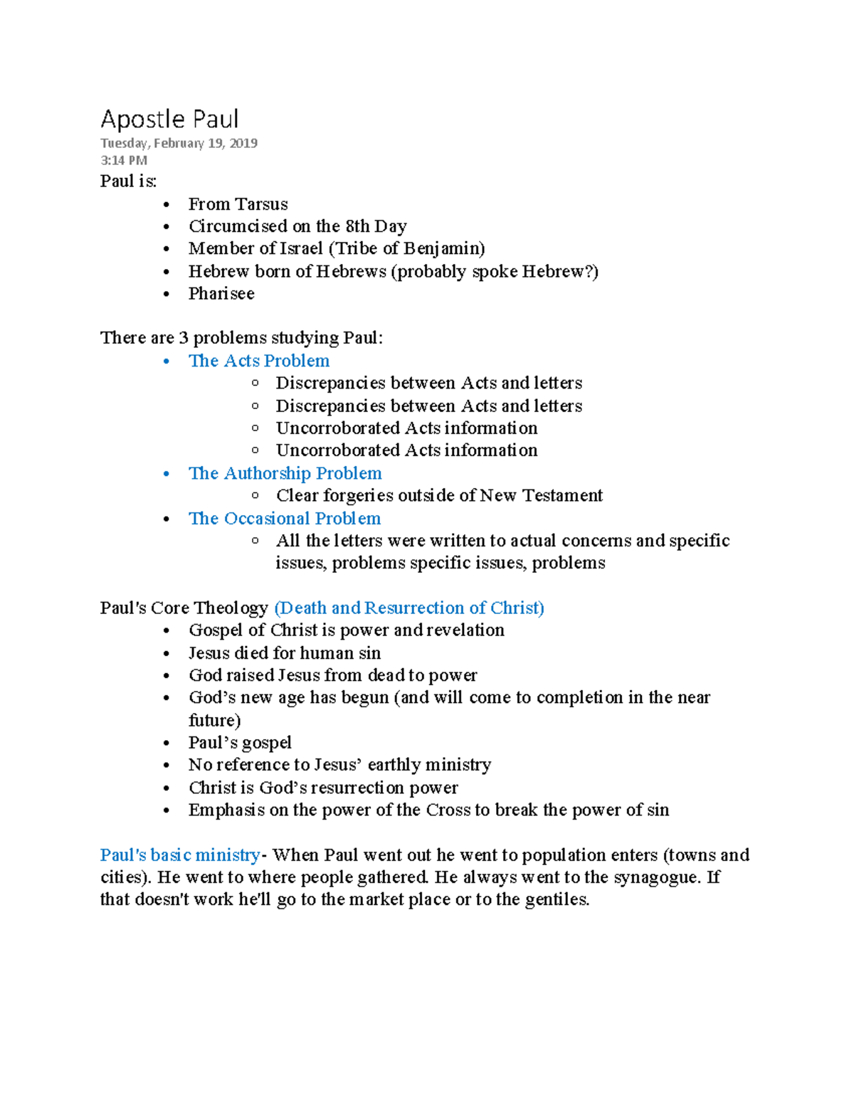 Apostle Paul Overview - Apostle Paul Tuesday, February 19, 2019 3:14 PM ...