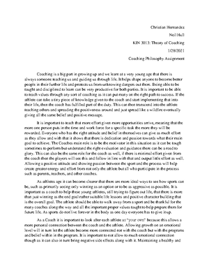 Coaching Philosophy Asssignment pt2 - Christian Hernandez Neil Hull KIN ...