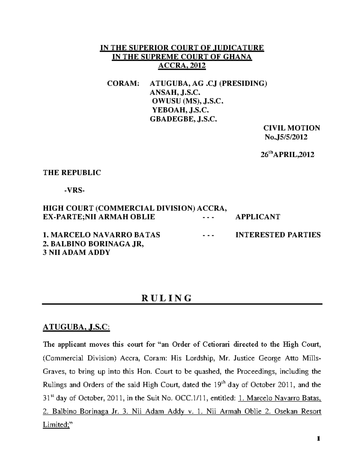 2012-ghasc-22 - IN THE SUPERIOR COURT OF JUDICATURE IN THE SUPREME ...