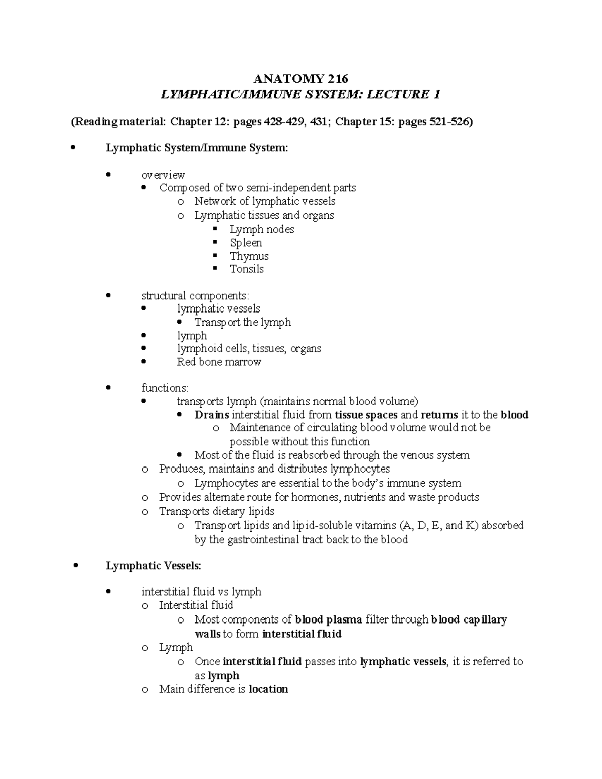 Jan. 10 Lecture 2 - Course taught by Dr. Mackenzie - ANATOMY 216 SYSTEM ...