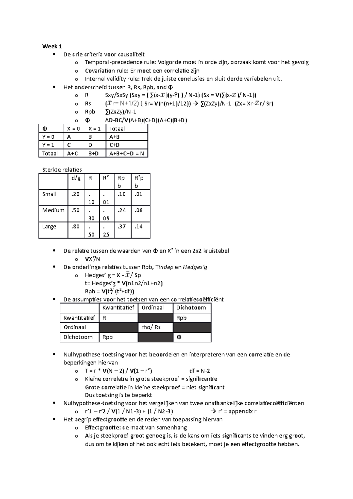 ECO tentamen - beknopte samenvatting - Week 1 De drie criteria voor causaliteit o rule: Volgorde ...