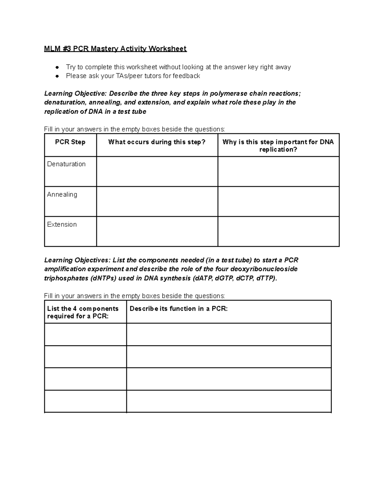 MLM3 Mastery Activity - MLM #3 PCR Mastery Activity Worksheet Try to ...