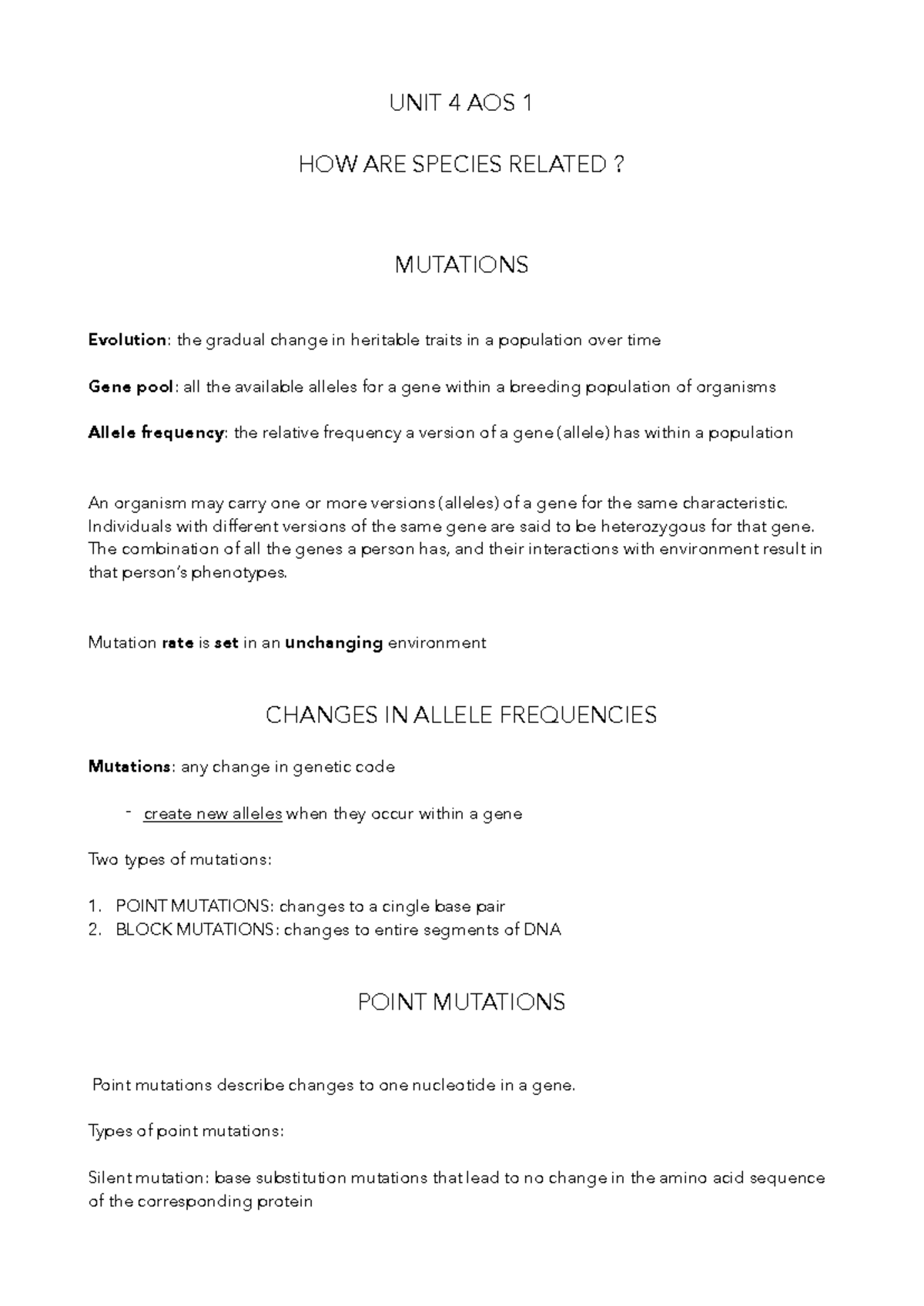 biology - unit 4 aos 1 summary notes 2021 - UNIT 4 AOS 1 HOW ARE ...