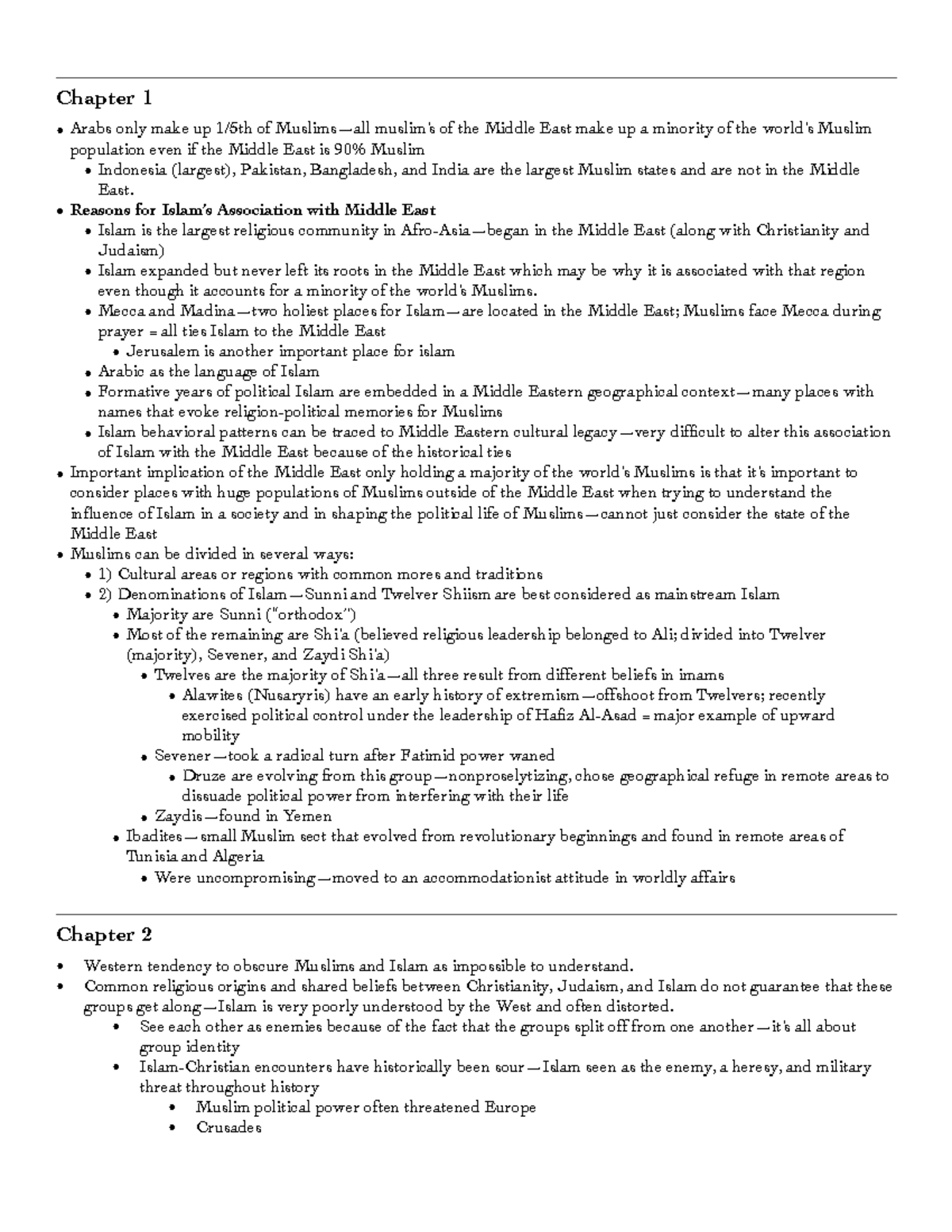 Brown Notes - Summary Middle East Politics - Chapter Arabs only make up ...