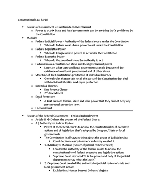 CON Outline - Con Law Outline I. FEDERAL JUDICIAL POWER Article III A ...