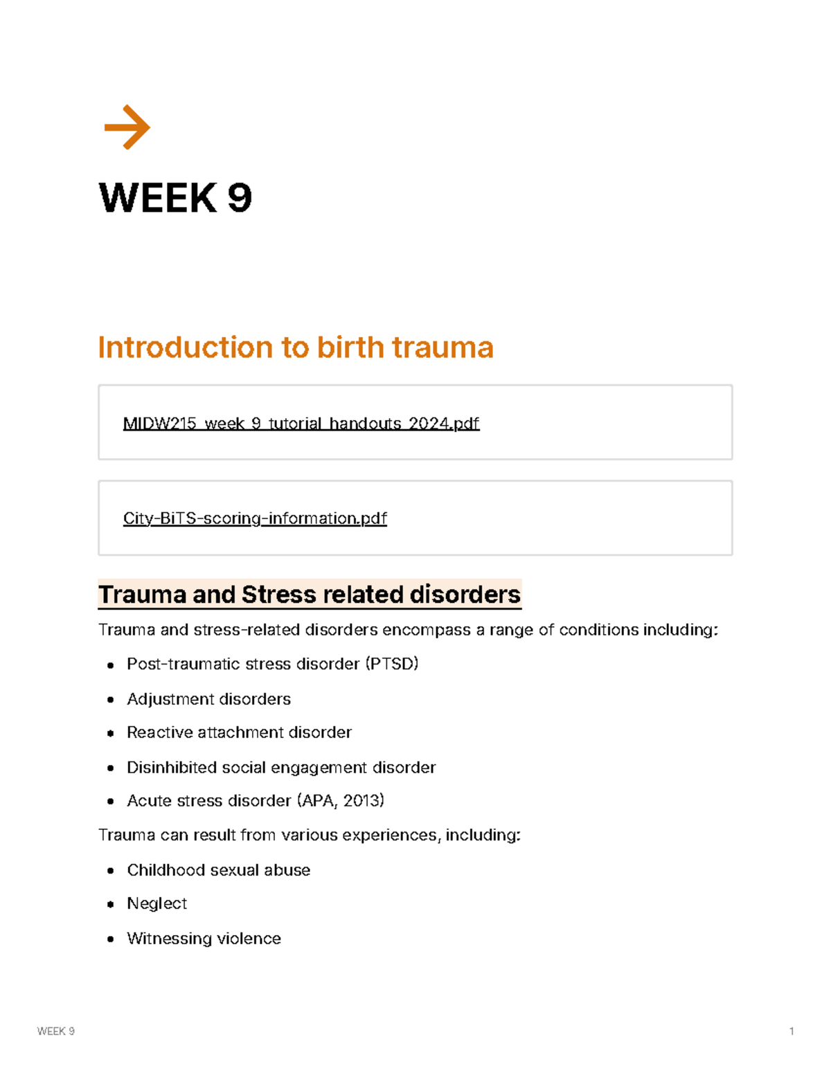 WEEK 9 - Introduction to birth trauma - WEEK 9 Introduction to birth ...