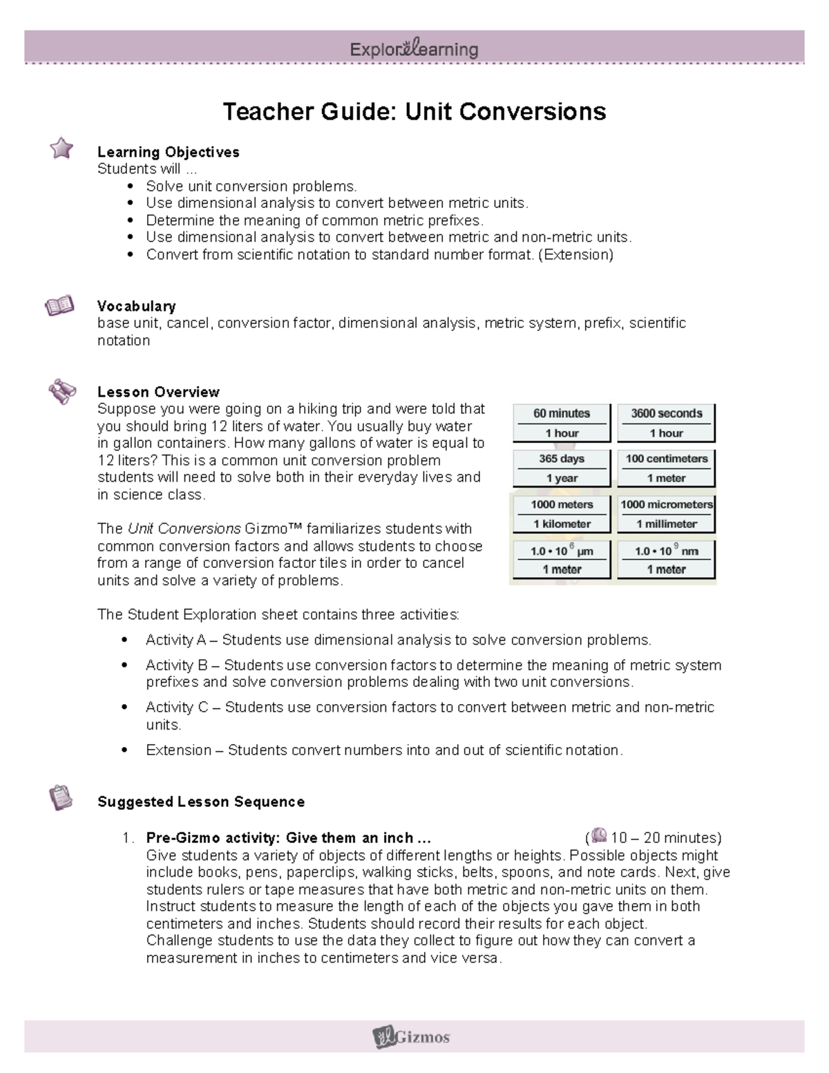 Metric gizmo - ... - Teacher Guide: Unit Conversions Learning Objectives Students will ... Solve ...