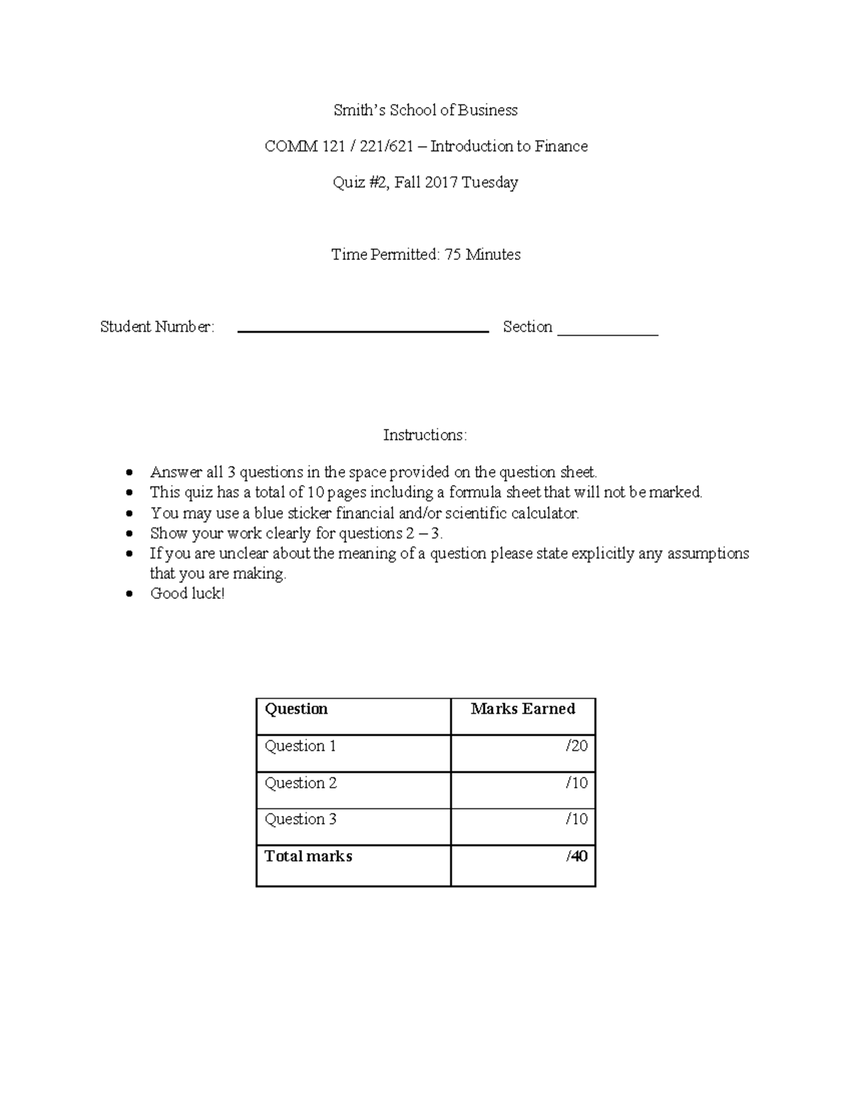 2017 Quiz 2 Solution Portal, Comm121 Fall (1) - Smith’s School of ...