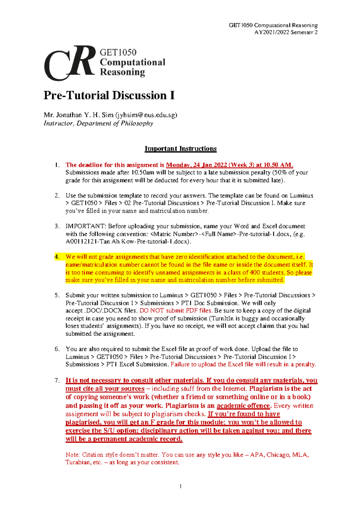 pre tutorial 1 worksheet for get1050 - AY2021/2022 Semester 2 Pre ...