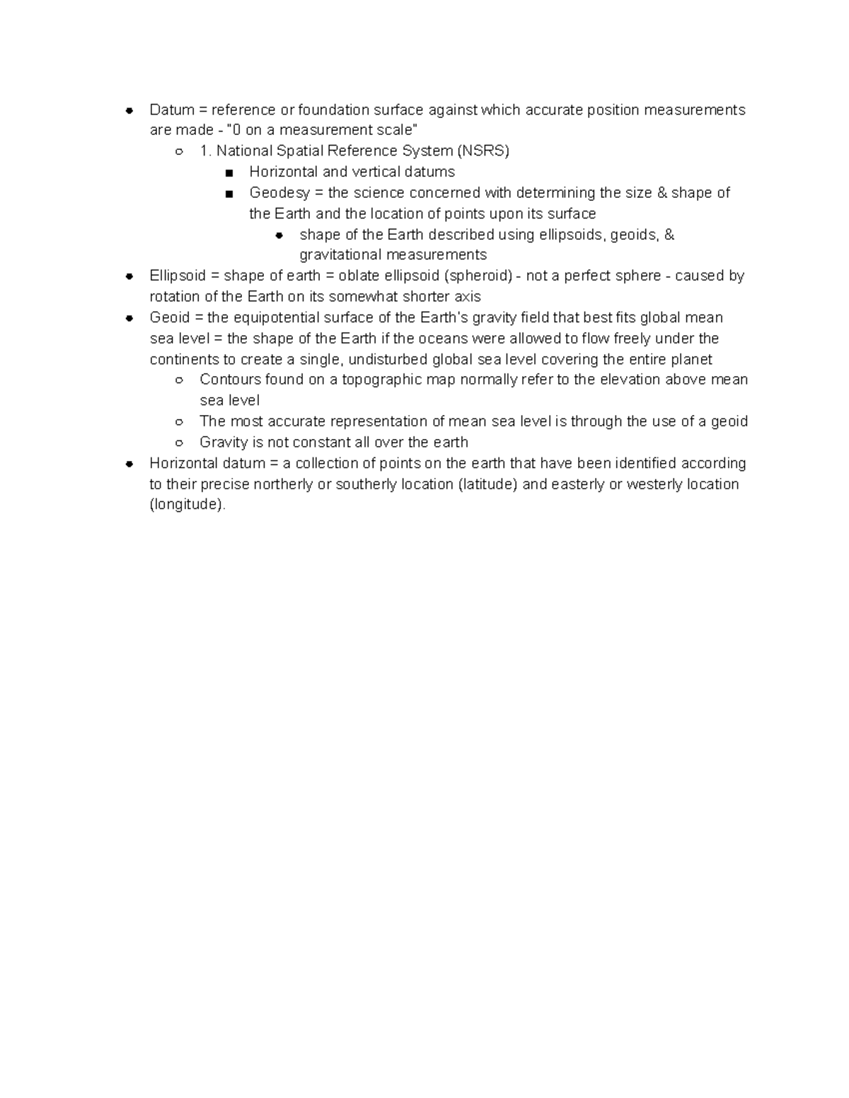 Introduction To Gis Chapter 2 Lecture Notes Datum Reference Or Foundation Surface Against