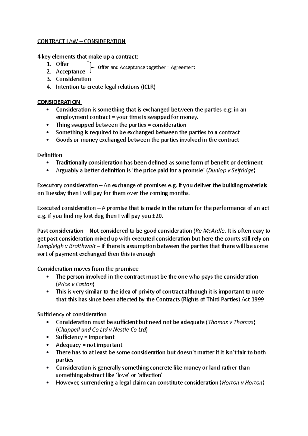 Consideration overview - review - CONTRACT LAW – CONSIDERATION 4 key ...