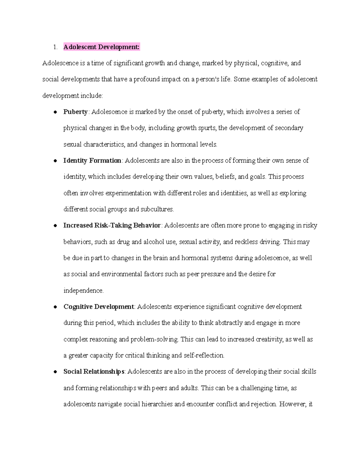 Notes On Dev. Psych Part7 - Adolescent Development: Adolescence is a ...