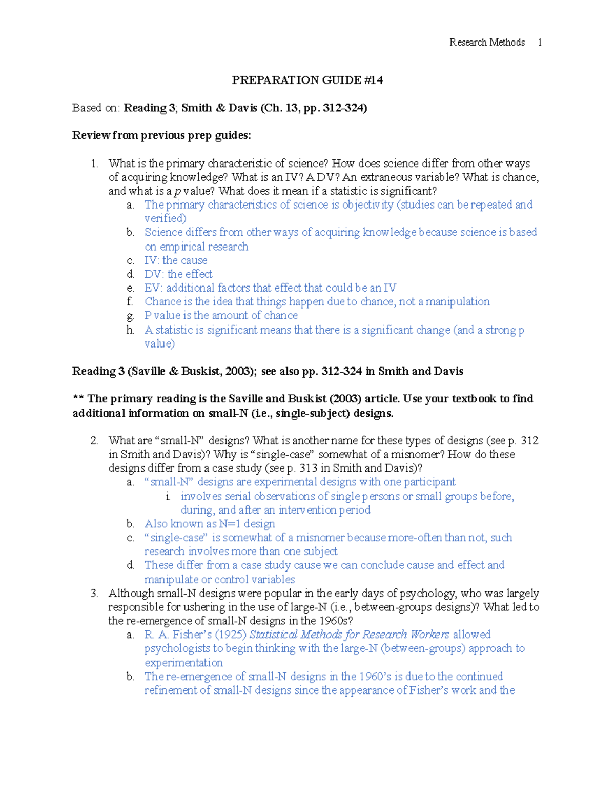 Prep Guide #14 - Research Methods PREPARATION GUIDE Based on: Reading 3 ...