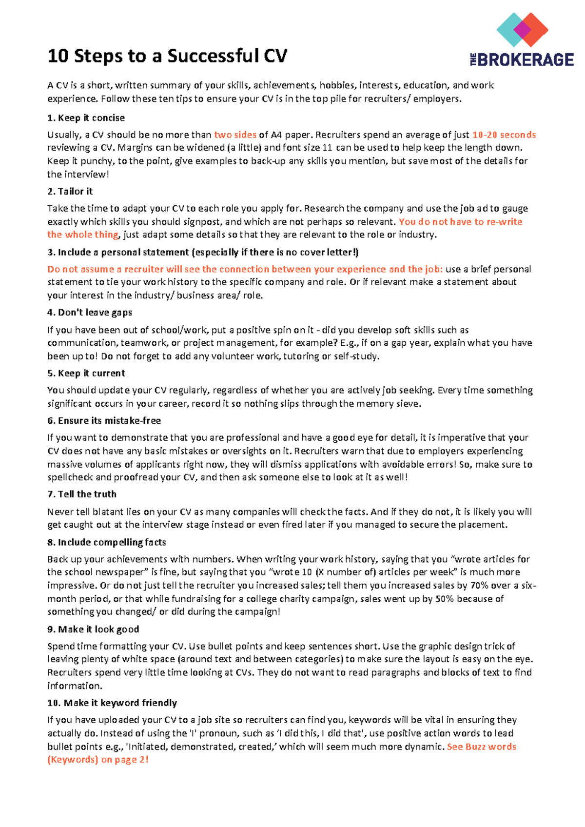 10 Steps to a Successful CV - Follow these ten tips to ensure your CV ...