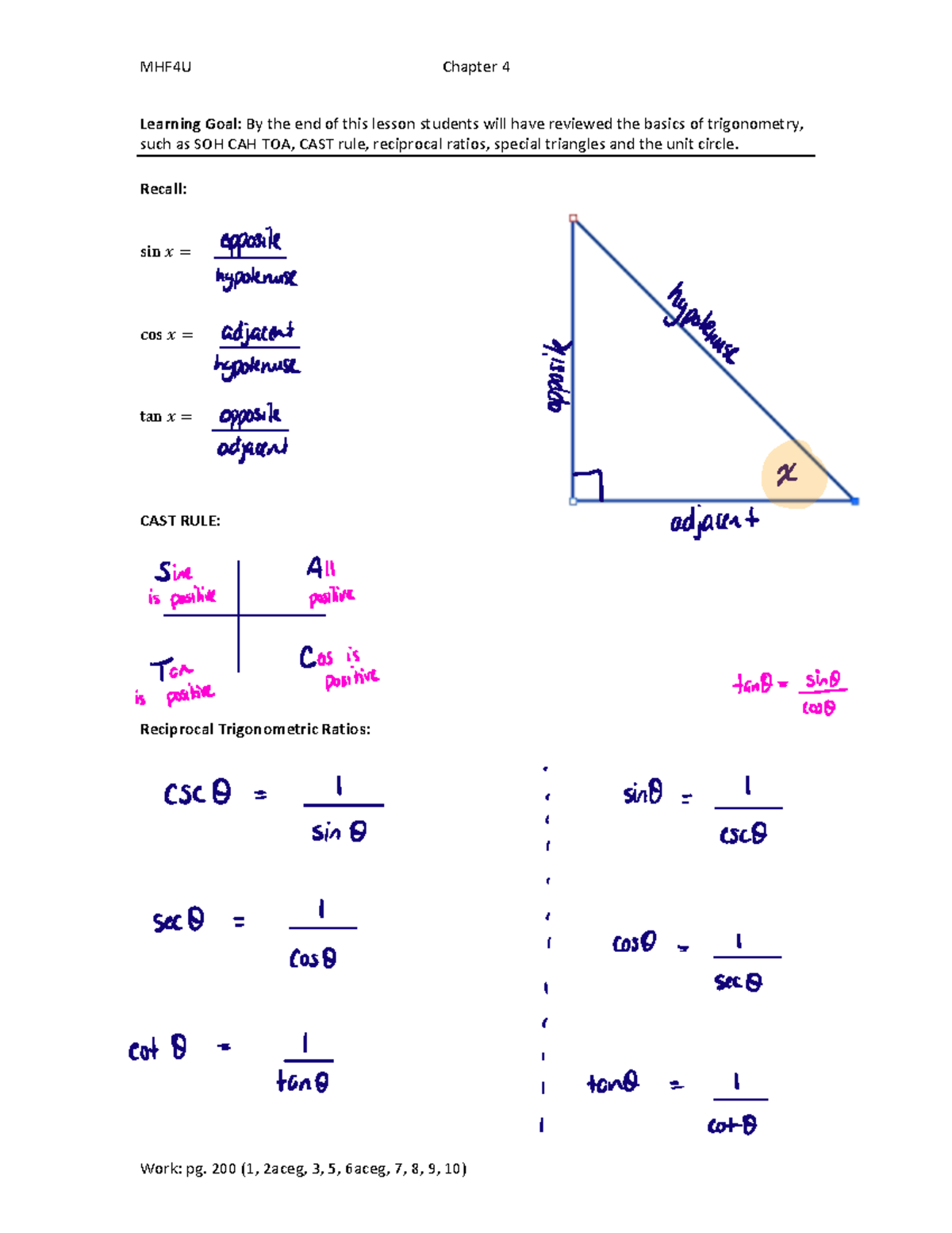 0 Trigonometry Review - MHF4U - Warning: TT: undefined function: 32 ...