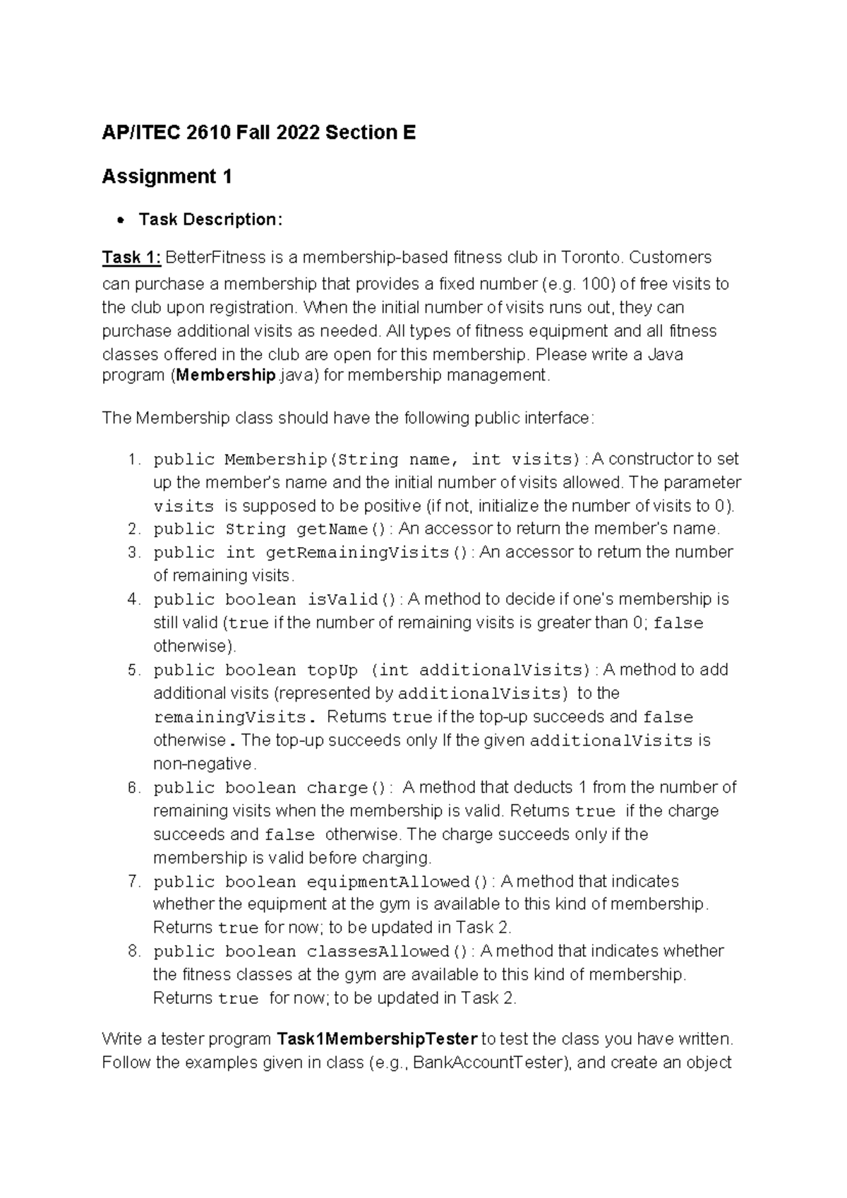 A1 handout - assignment format - AP/ITEC 2610 Fall 202 2 Section E Assignment 1 Task Description ...